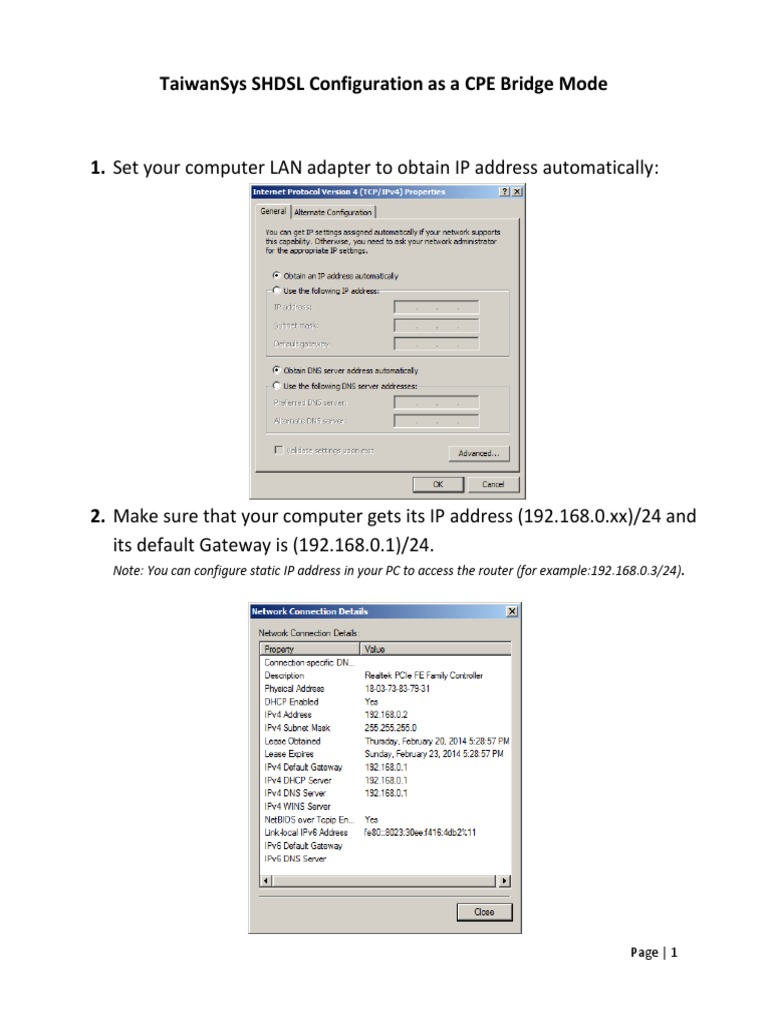 TaiwanSYS-Bridge Mode - Configuration Steps | PDF