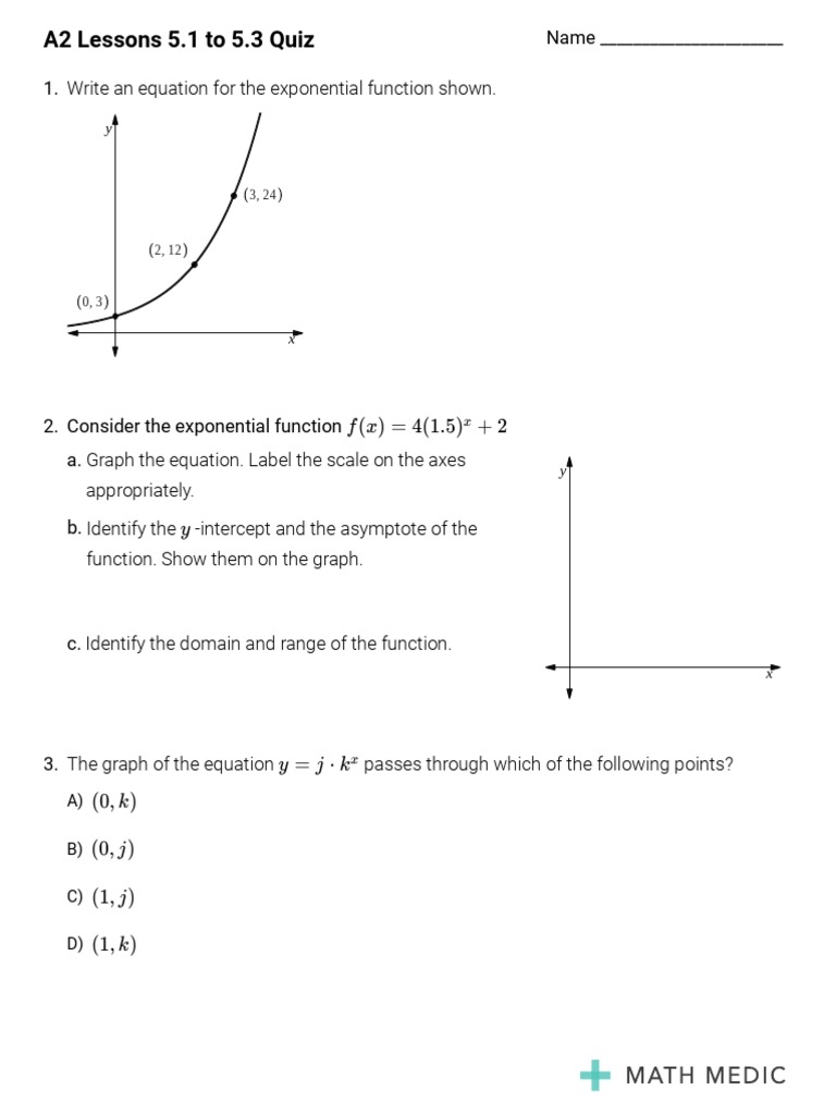Algebra 2 5.1 - 5.3 Quiz | PDF | Exponential Function | Function ...
