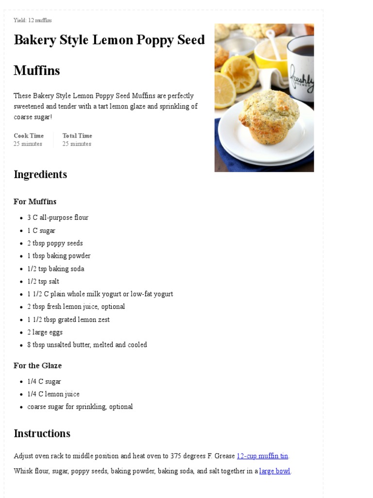 Bakery Style Lemon Poppy Seed Muffins | PDF | Cooking, Food & Wine ...