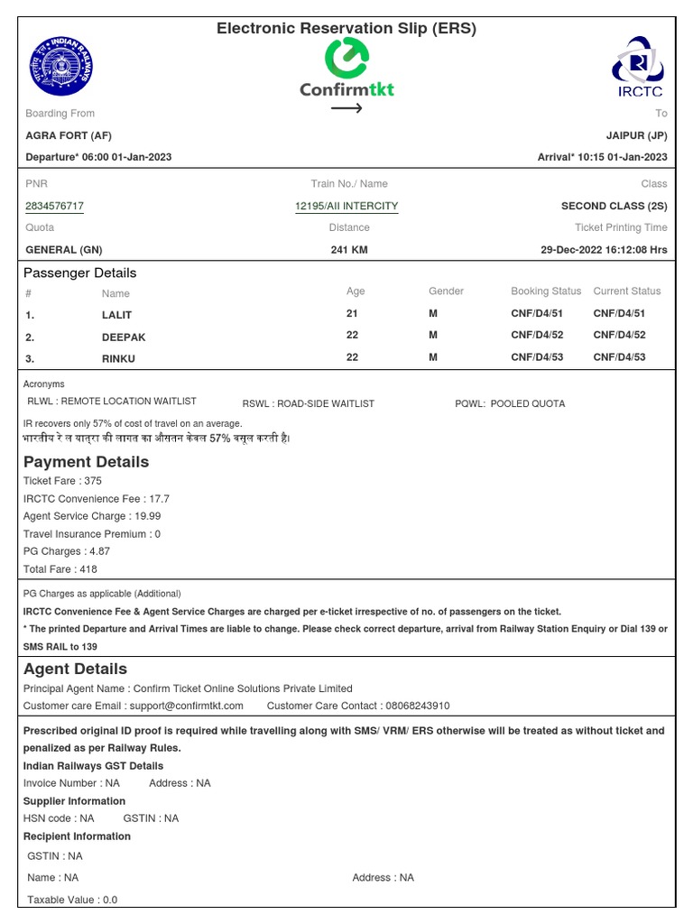 Train Ticket TK280129486D28 | PDF | Identity Document
