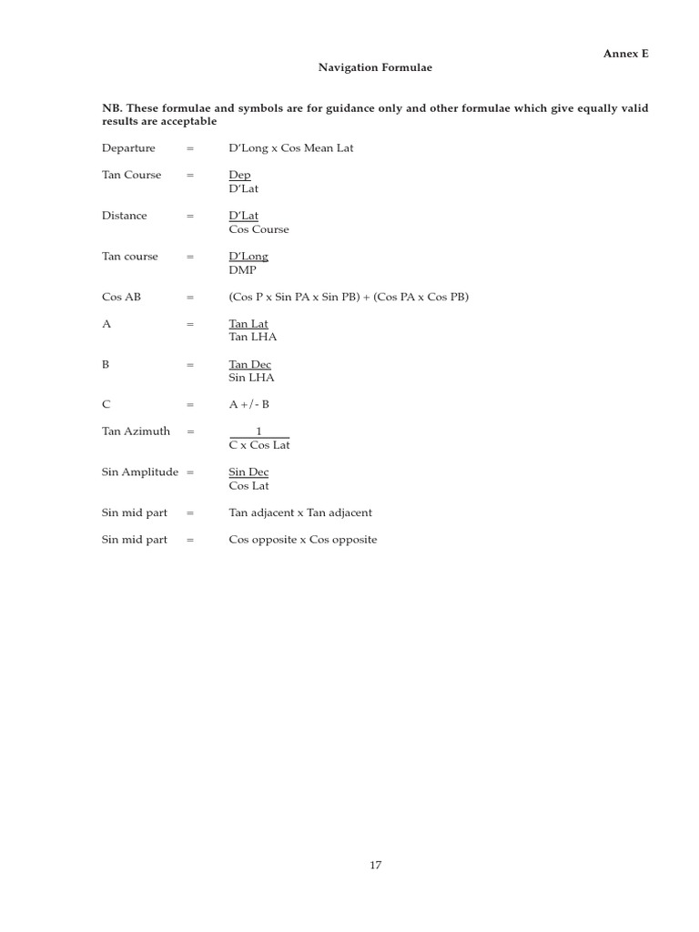 SQA Navigation Formulae Sheet MIN198 | PDF