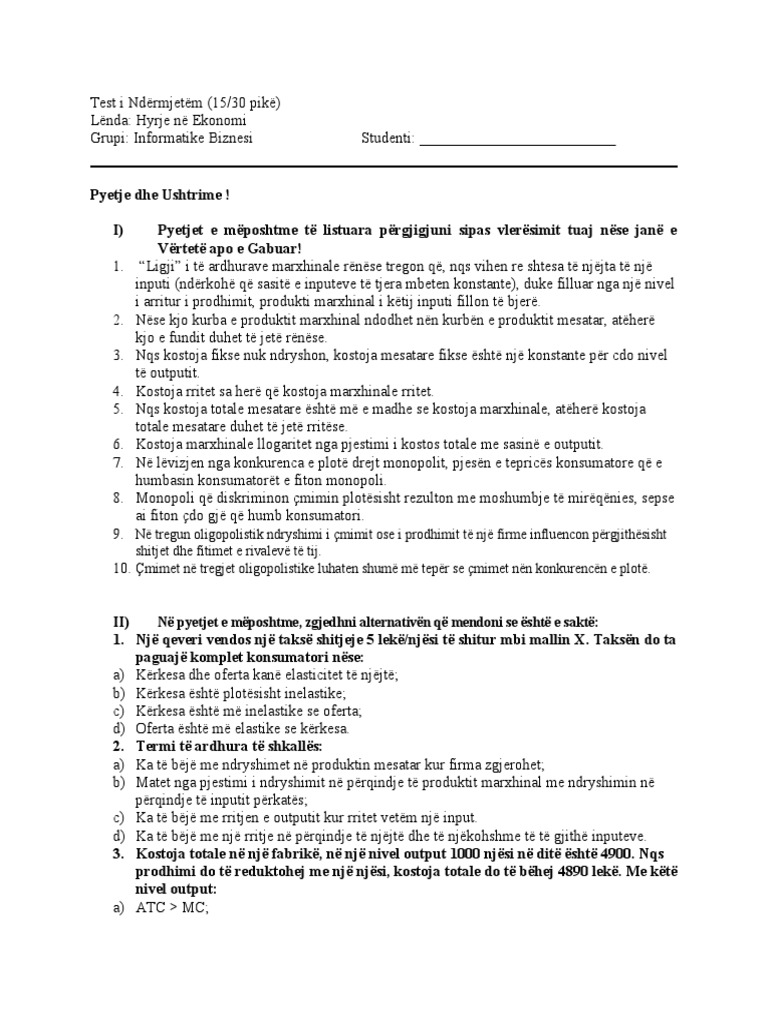 Test I Ndermjetem HE Informatika | PDF