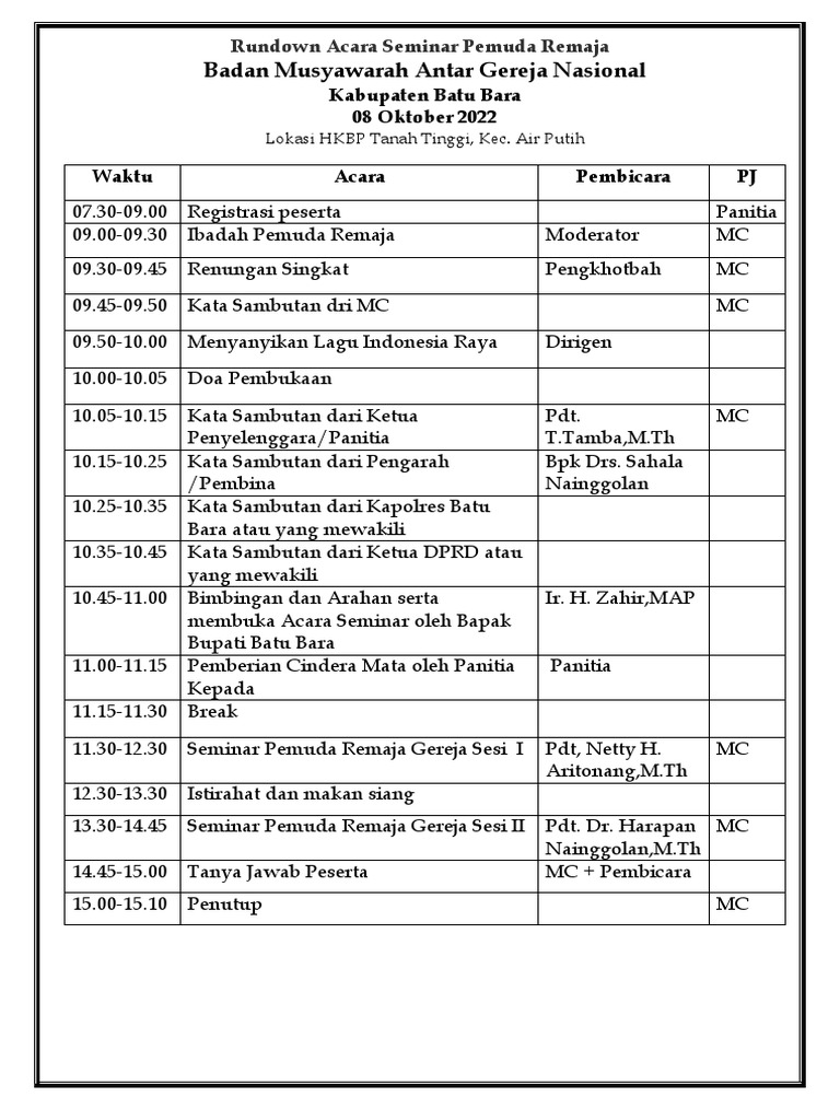 Rundown Acara Seminar Pemuda Remaja | PDF