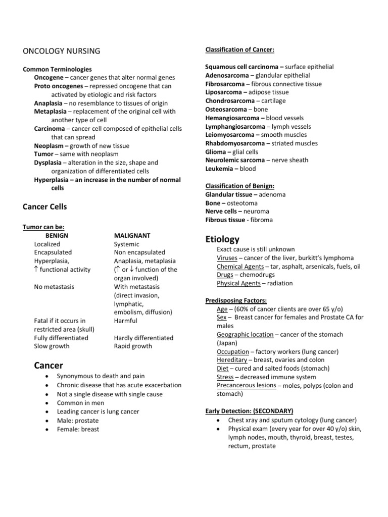 Oncology Nursing Study Guide PDF | PDF | Chemotherapy | Cancer