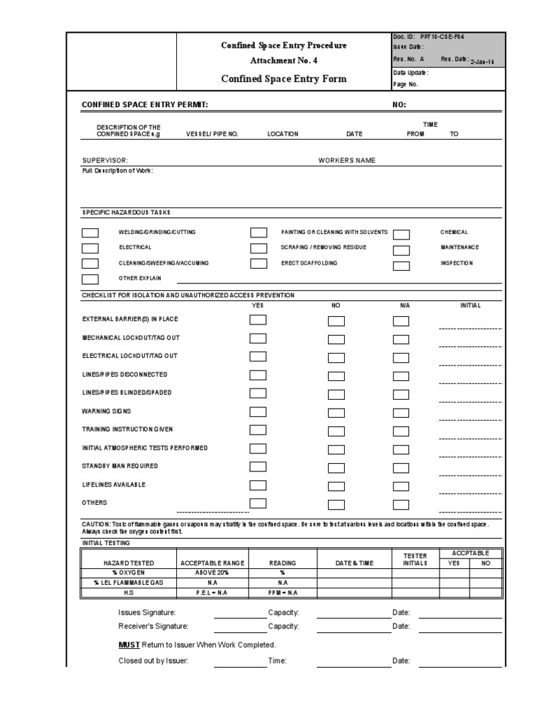 Pp710-Cse-f04 Confined Space Entry Form | PDF | Mechanical Engineering ...