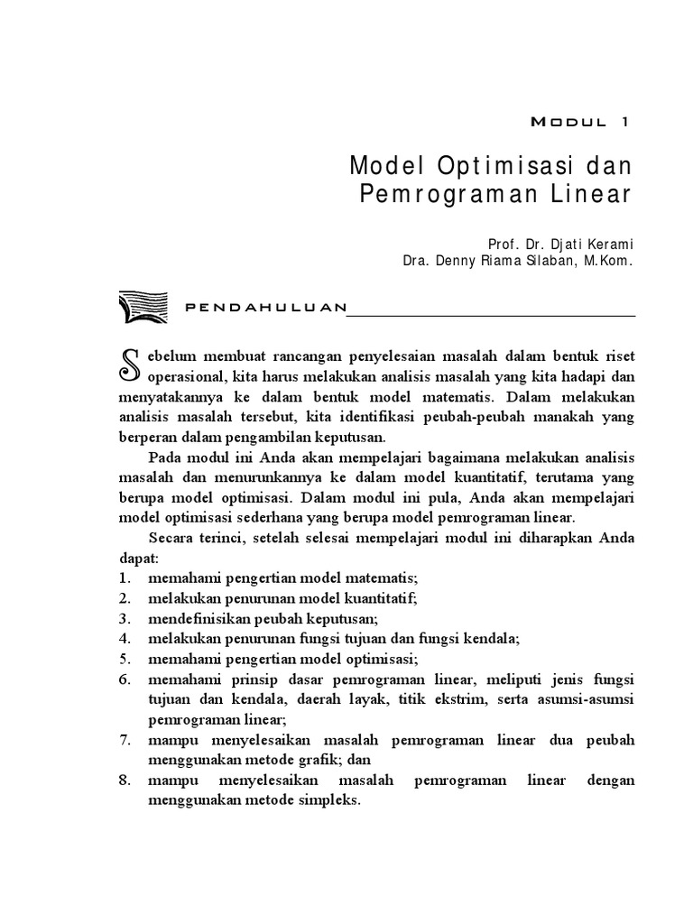 Model Optimisasi Dan Pemrograman Linear | PDF | Metode & Bahan Ajar