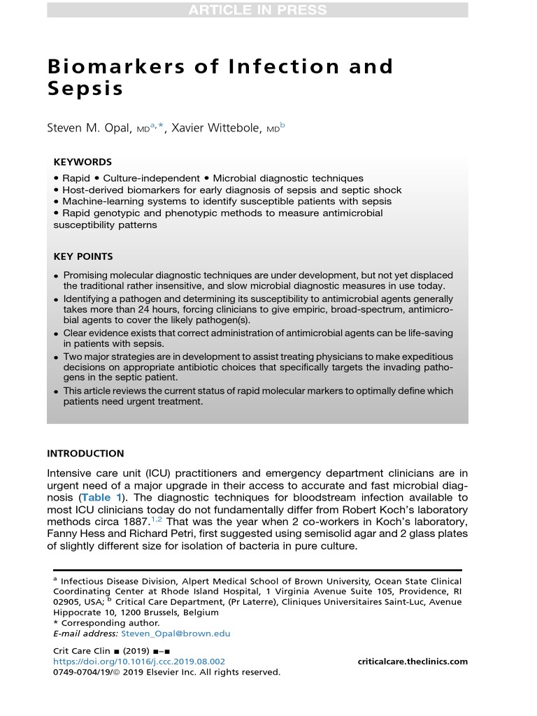 Biomarkers Of Infection And Sepsis Pdf Sepsis C Reactive Protein