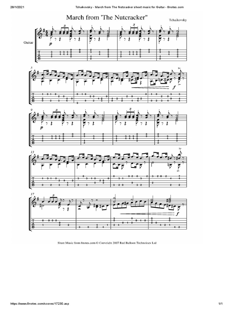 Tchaikovsky - March from The Nutcracker sheet music for Guitar - 8notes ...