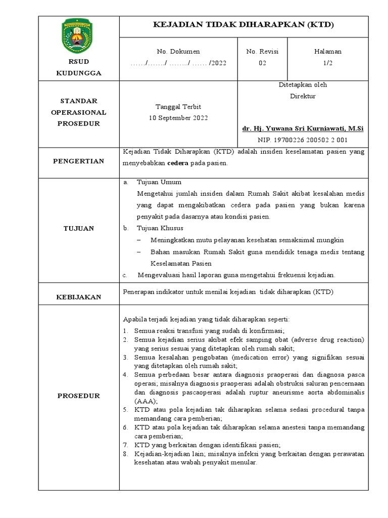 Spo Kejadian Tidak Diharapkan (KTD) | PDF | Sains & Matematika