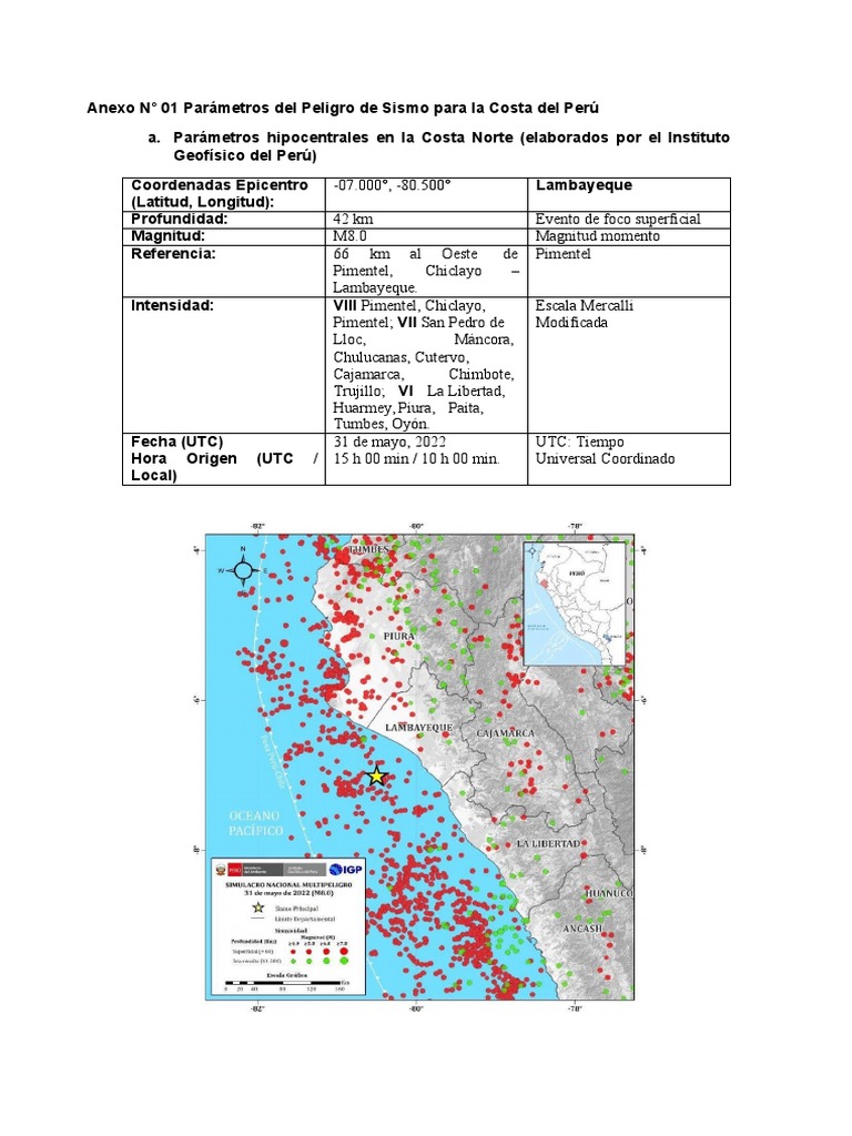 Anexo #01 - Parámetros Del Peligro de Sismo para La Costa Del Perú | Descargar gratis PDF ...