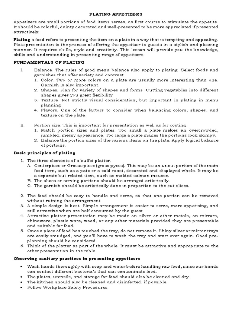 PLATING APPETIZERS Notes | PDF | Foods | Refrigerator