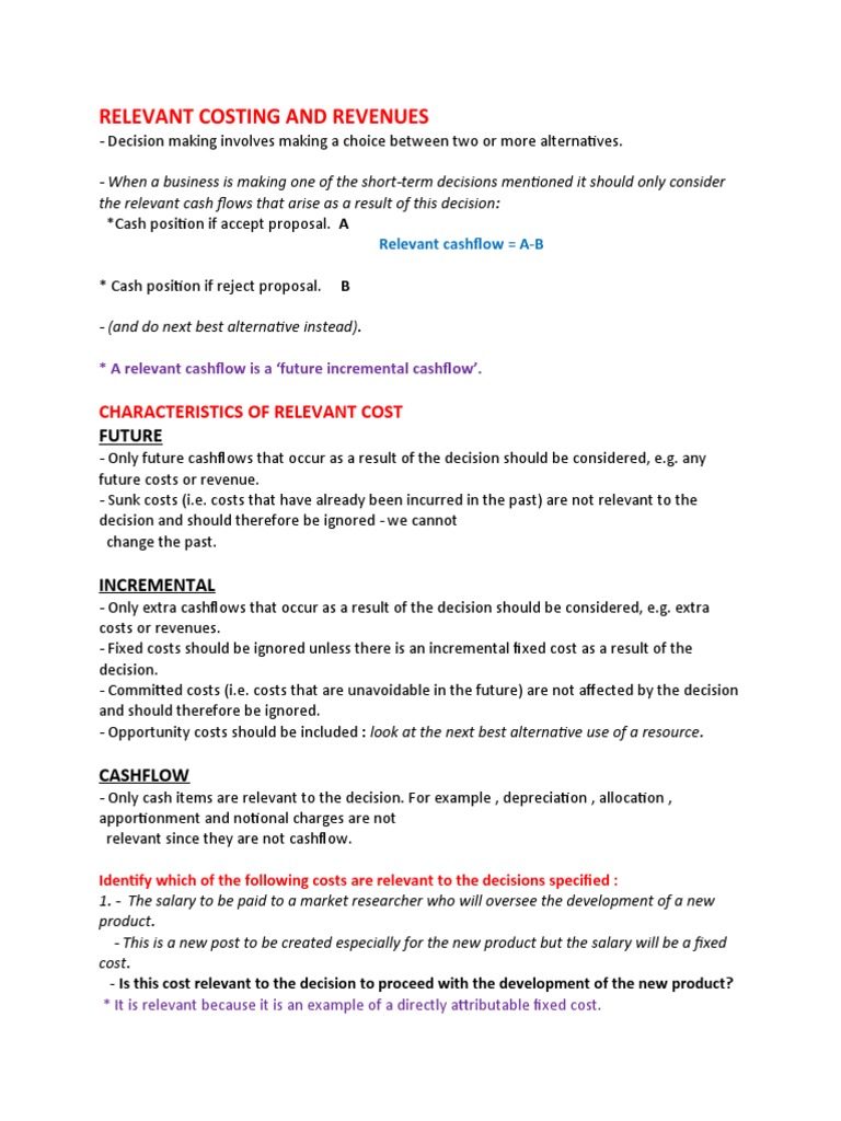Relevant Costing and Revenues | PDF