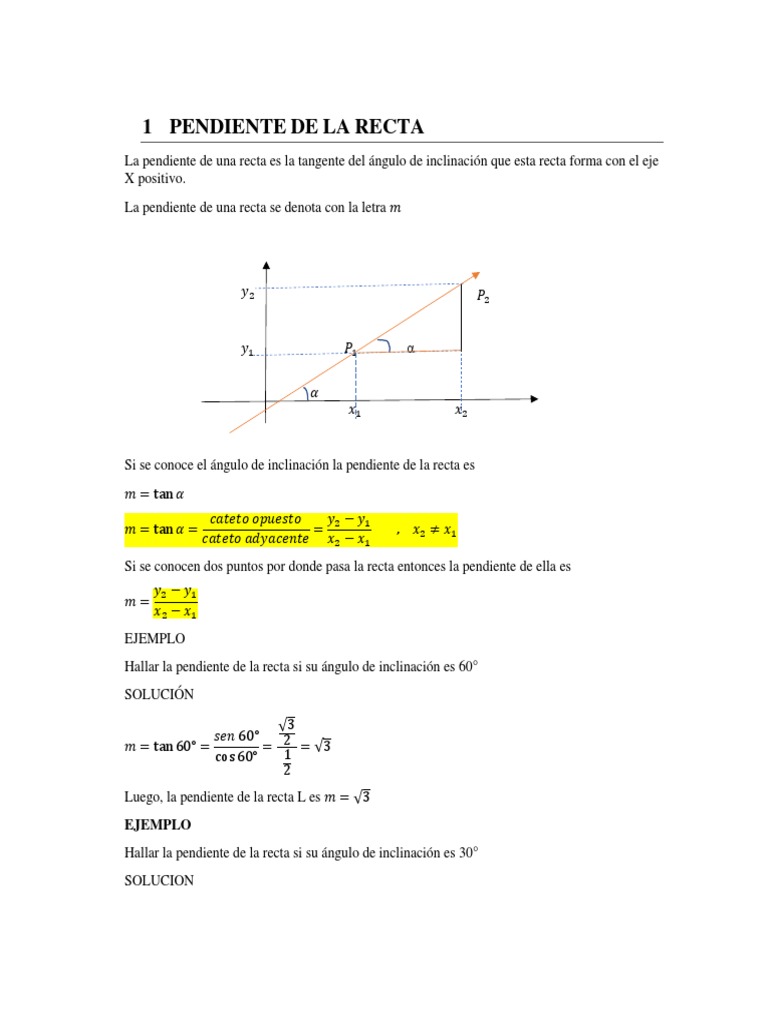 Pendiente de La Recta - Ecuaciones | PDF | Pendiente | Línea (geometría)