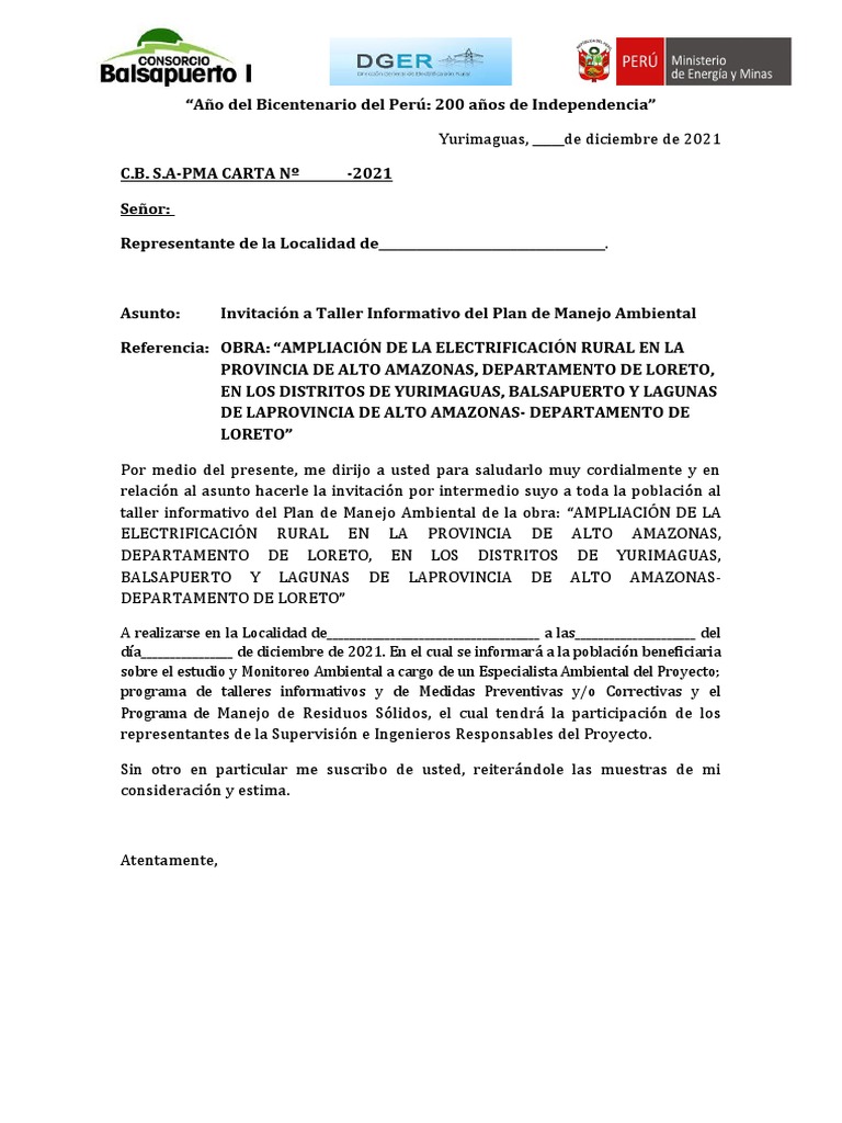 Carta de Invitacion A Taller | PDF