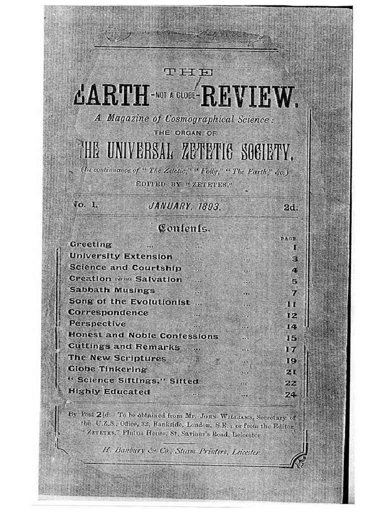 The Earth Not A Globe Review (Number 1 January 1893) | PDF