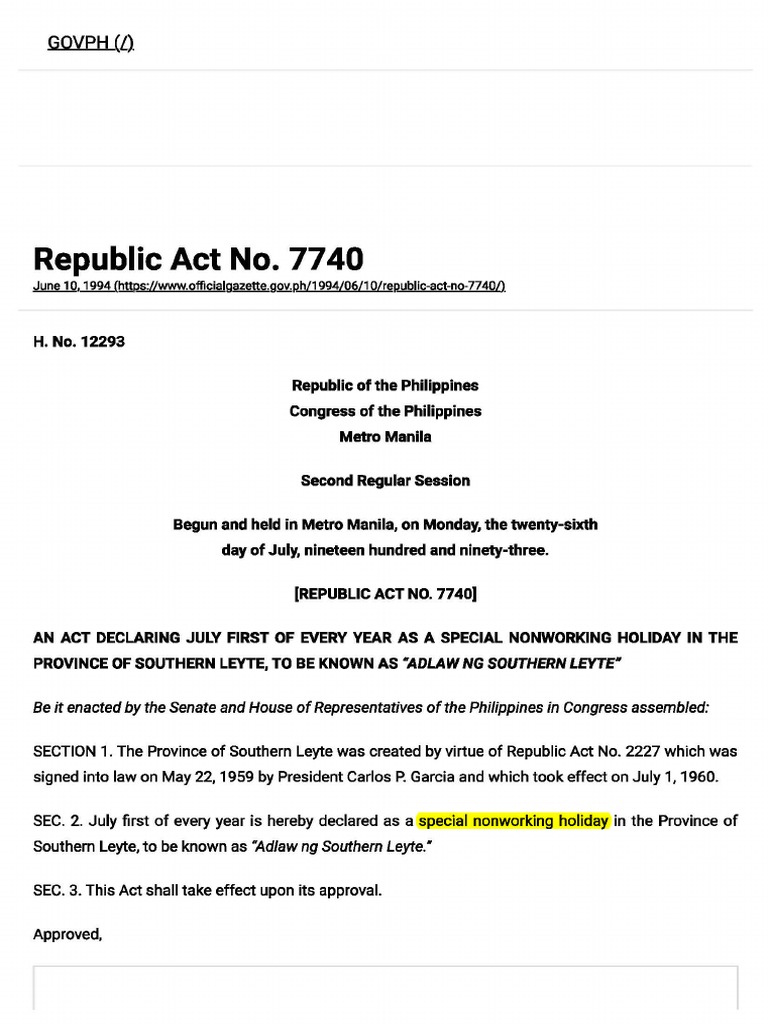 July 1 Holiday in Southern Leyte | PDF | Philippines | Government