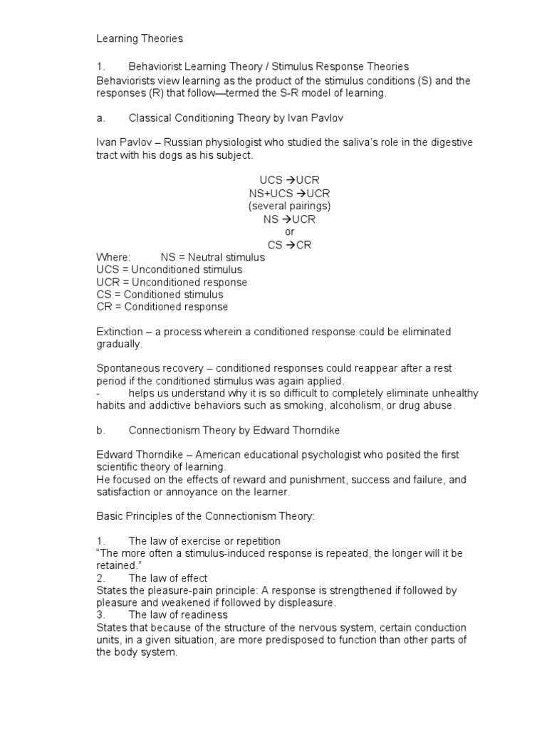 Learning Theories | PDF | Classical Conditioning | Schema (Psychology)