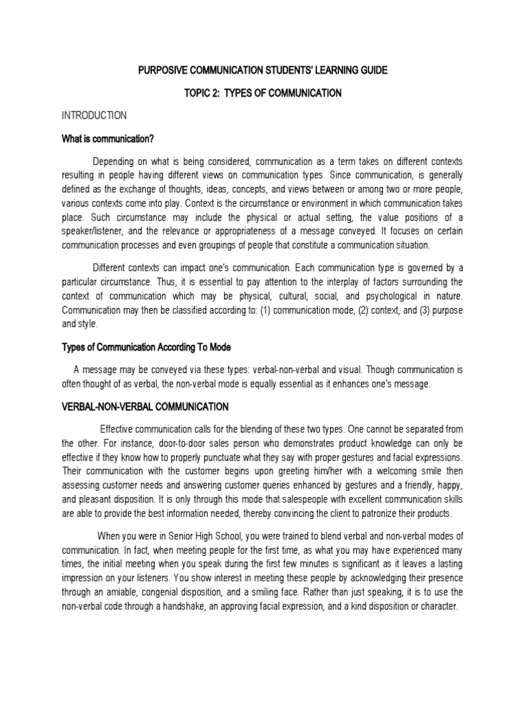 Module 1 Topic 2 Types of Communication | PDF | Communication | Nonverbal Communication