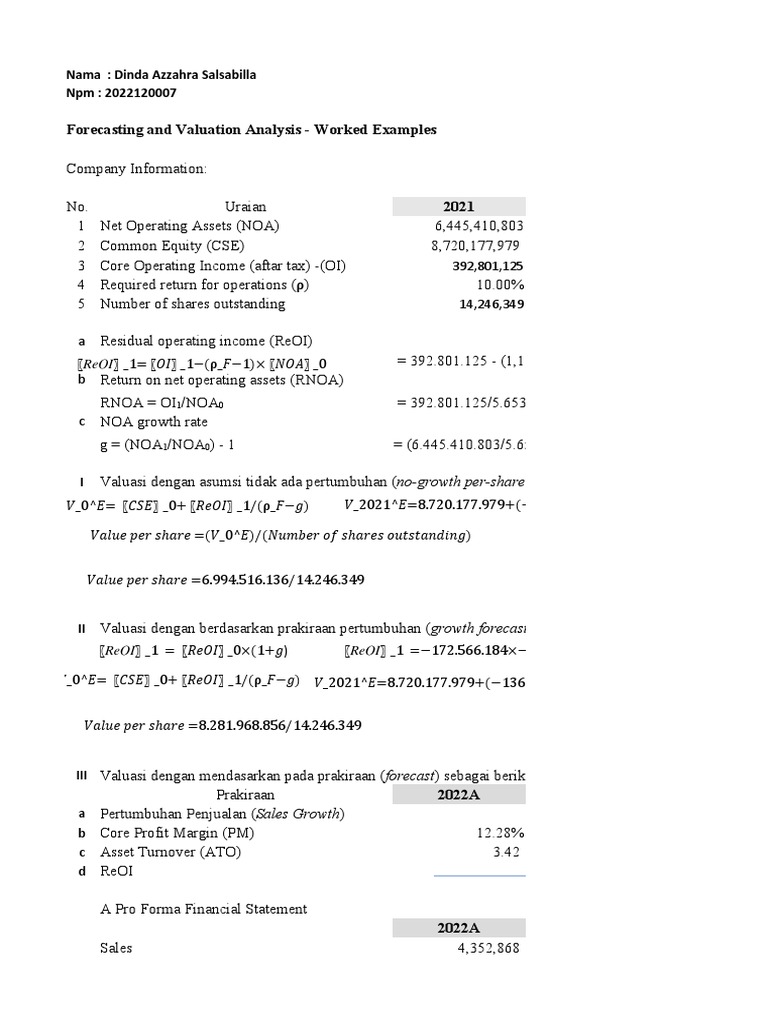 UAS ALK Dinda Azzahra Salsabilla Contoh Forecasting and Valuation Analysis | PDF | Valuation ...