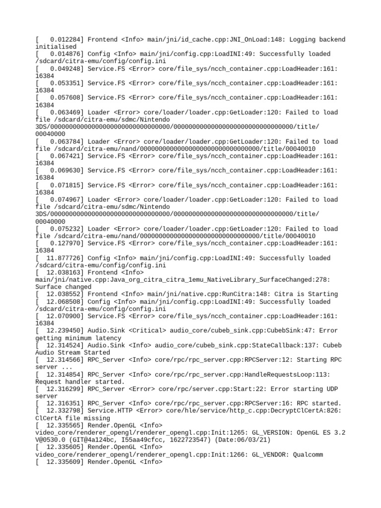 Citra Emulator Log: Errors & Info | PDF