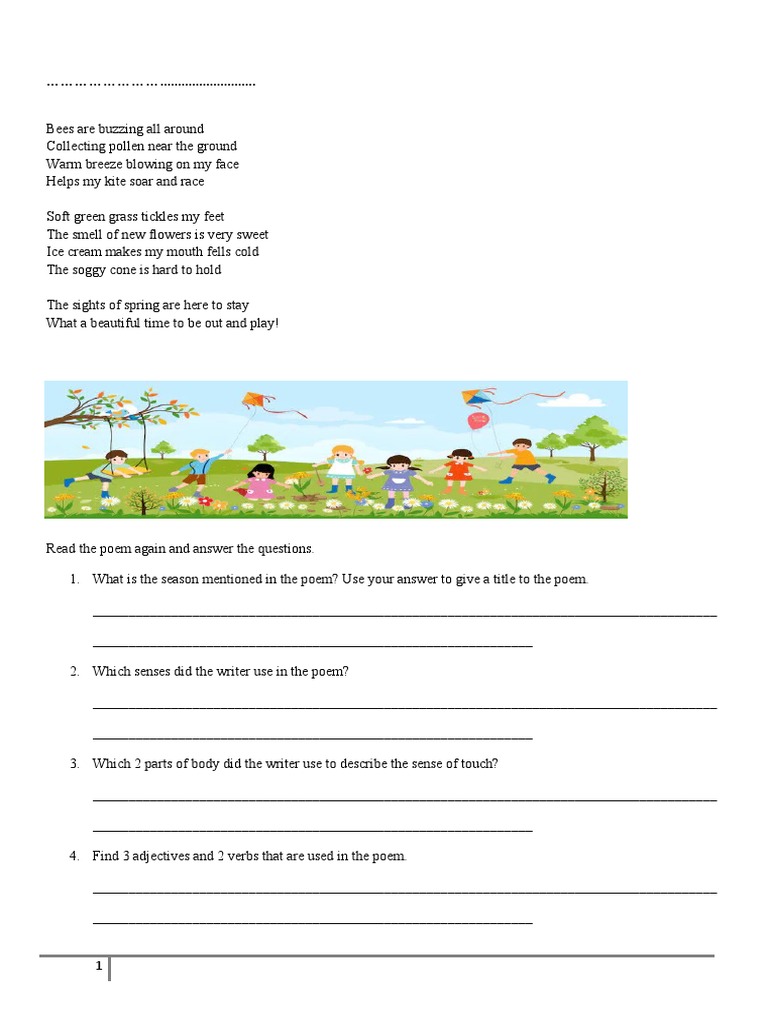 Spring Senses Poem | PDF | Linguistics | Grammar