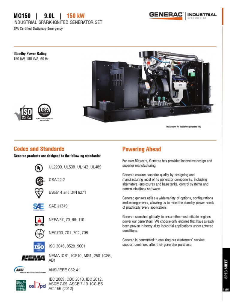 Industrial Spark-Ignited Generator Set: Standby Power Rating | PDF ...