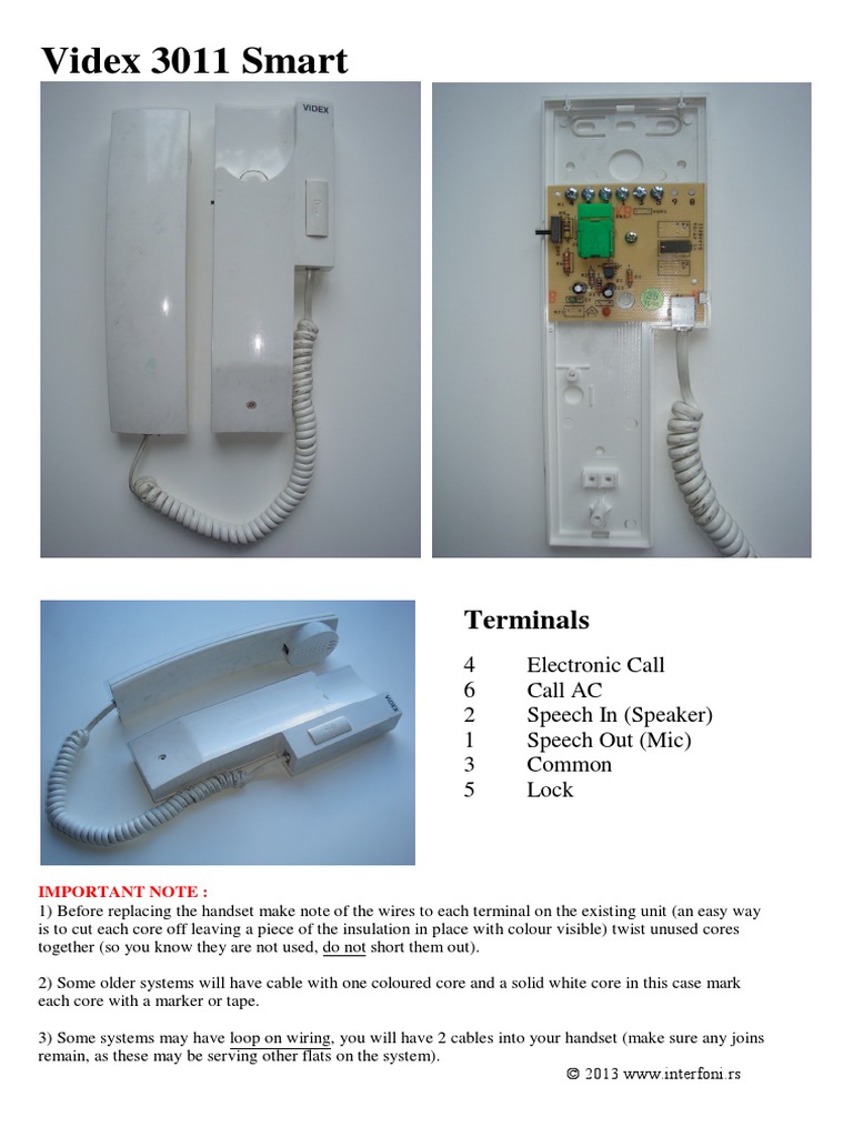 Videx 3011 Smart Interfonska Slusalica - Sema Prikljucaka 1 | PDF