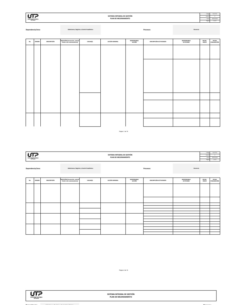 1313-F10 V3 Plan de Mejoramiento | PDF