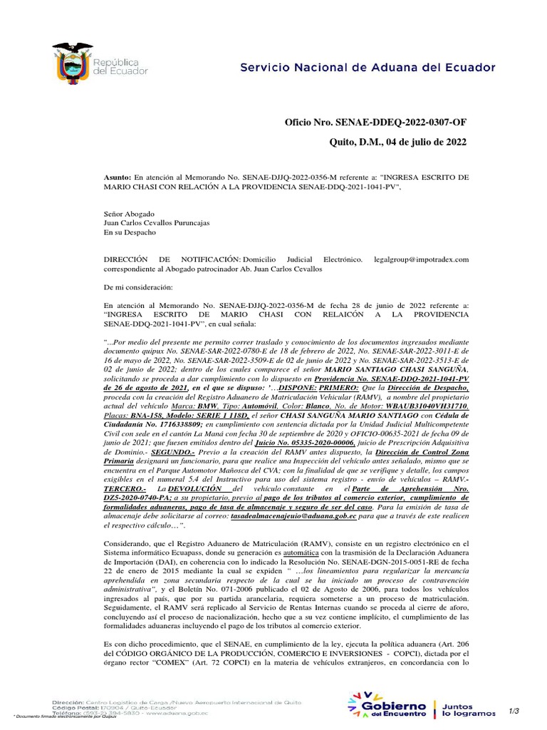 Senae Ddeq 2022 0307 of | PDF | aduana | Justicia