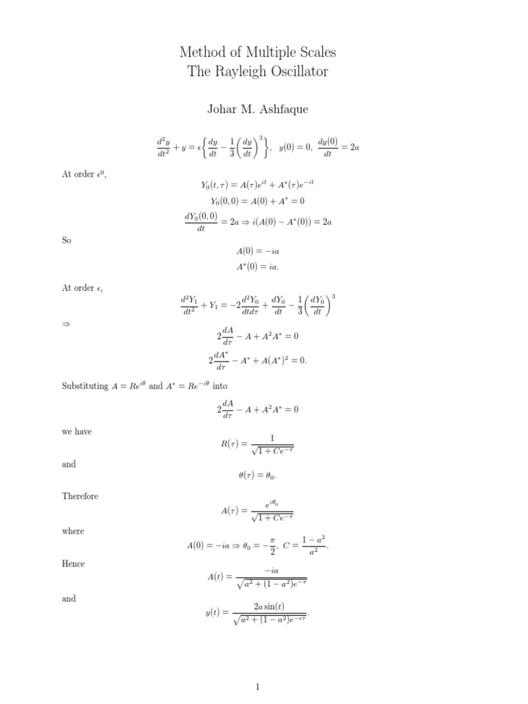 Method of Multiple Scales The Rayleigh O | PDF | Mathematical Analysis ...