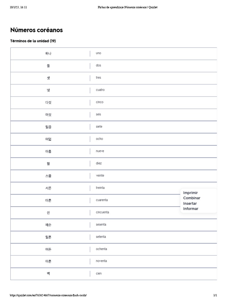 Números Coreanos: Guía de 1 a 100 | PDF