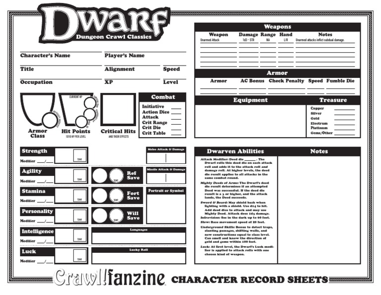 Alternate DCC RPG Character Sheets CRAWL - DCC - DWARF | Download Free PDF | Dwarf (Dungeons ...