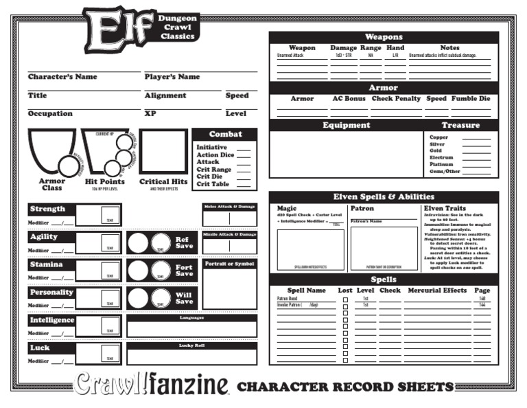 Alternate DCC RPG Character Sheets CRAWL - DCC - ELF | PDF | Role ...