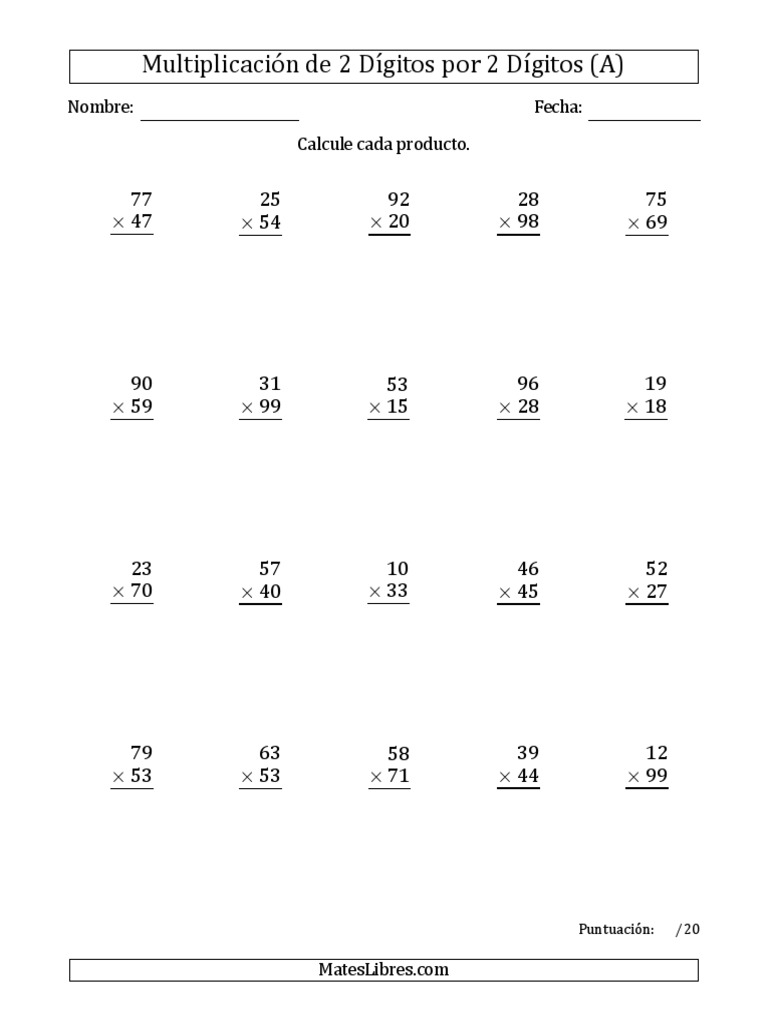 2x2 Multiplicaciones | PDF