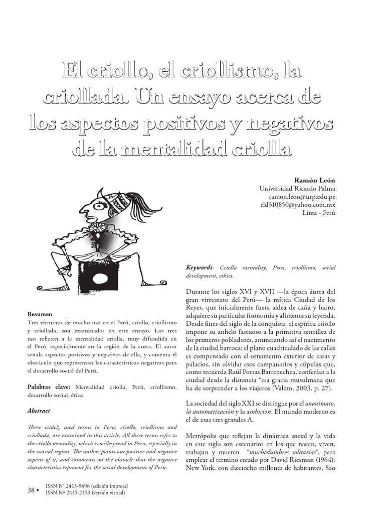 León, R. (2021) - El Criollo, El Criollismo, La Criollada. Un Ensayo ...