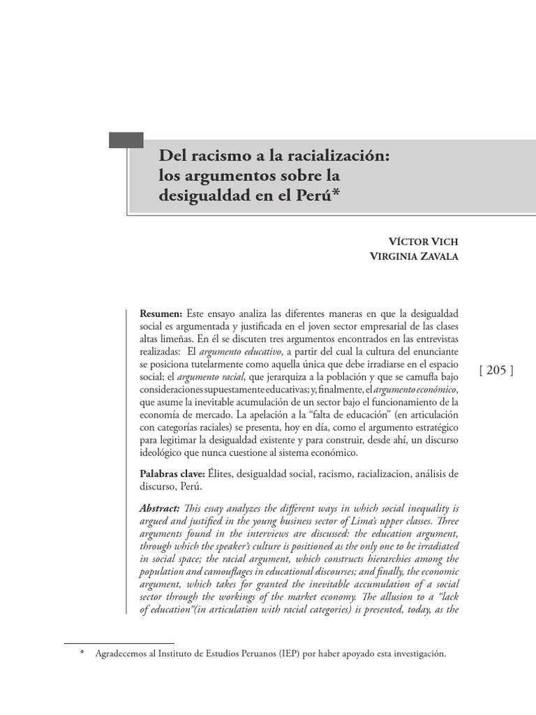 Vich Víctor y Virginia Zavala (2015) - Del Racismo A La Racialización ...