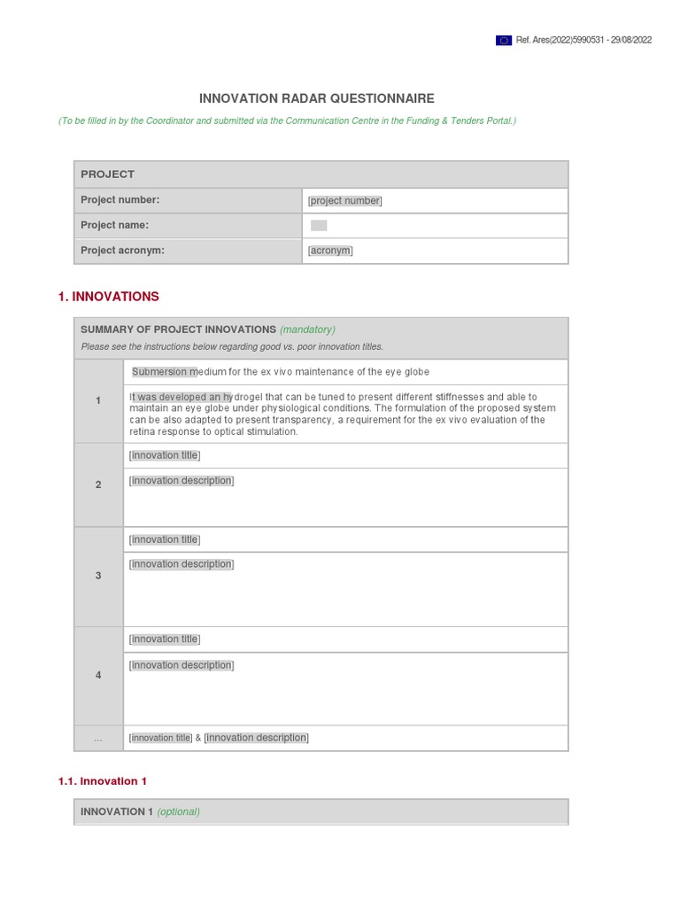Innovation Radar Questionnaire Template | Download Free PDF ...