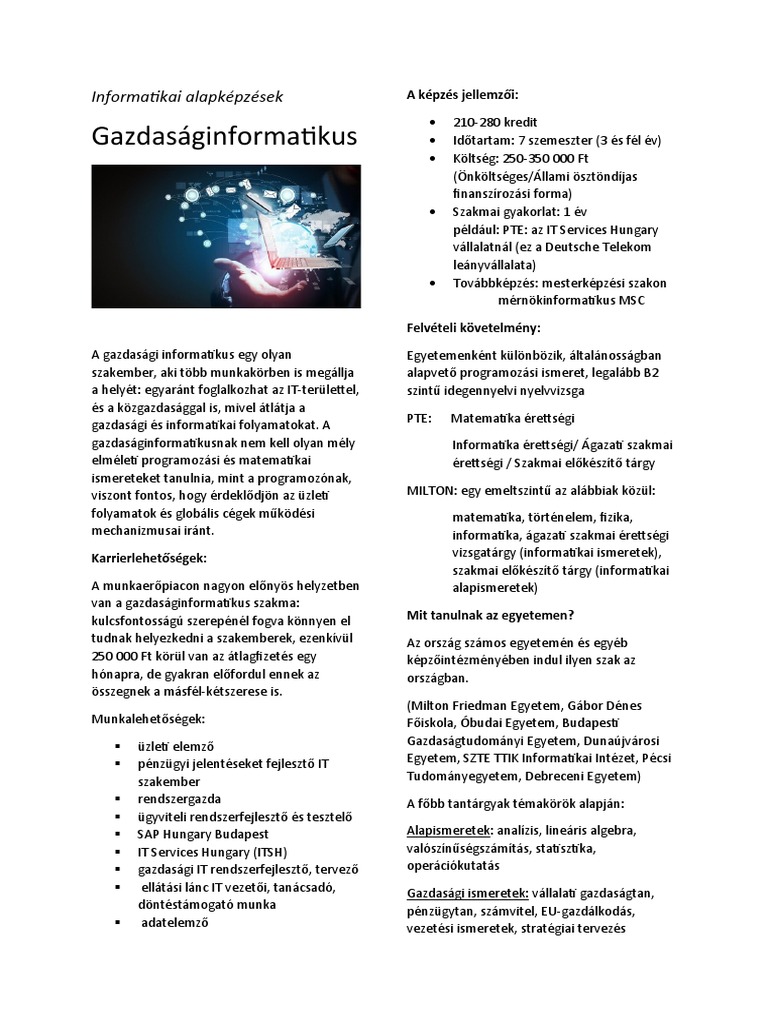 Gazdasági Informatikus | PDF