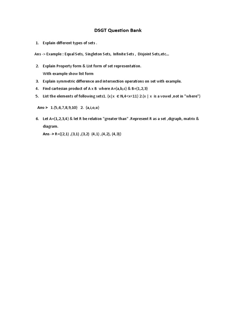 DSGT Set Theory Question Bank | PDF