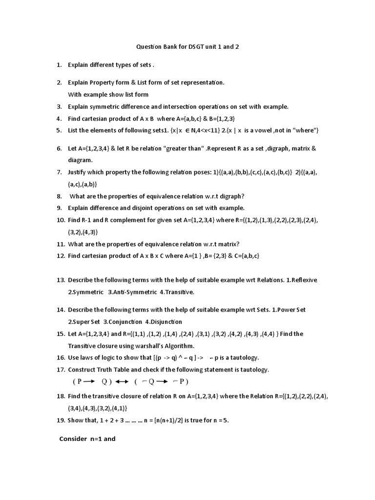 Question Bank For DSGT Unit 1 and 2 | PDF