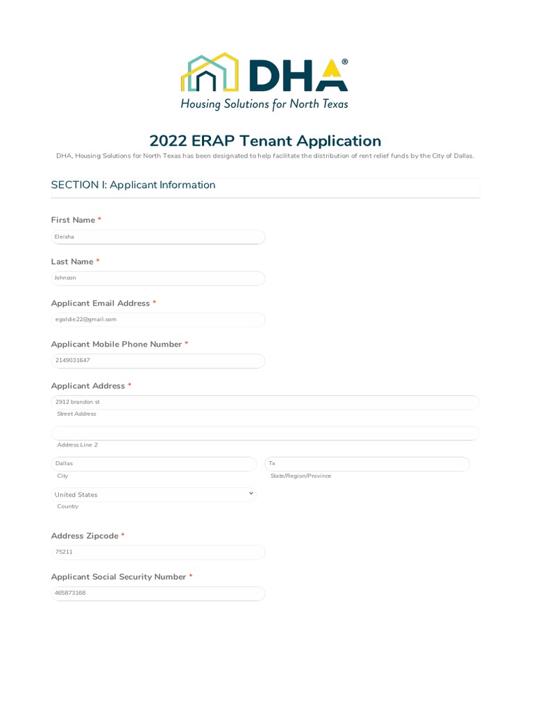 2022 Dallas ERAP Tenant Application | PDF | Lease | Renting