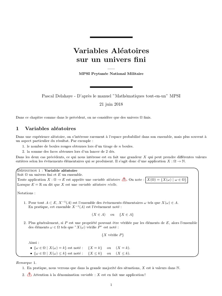 Cours 32 | PDF | Espérance mathématique | Variance (mathématiques)
