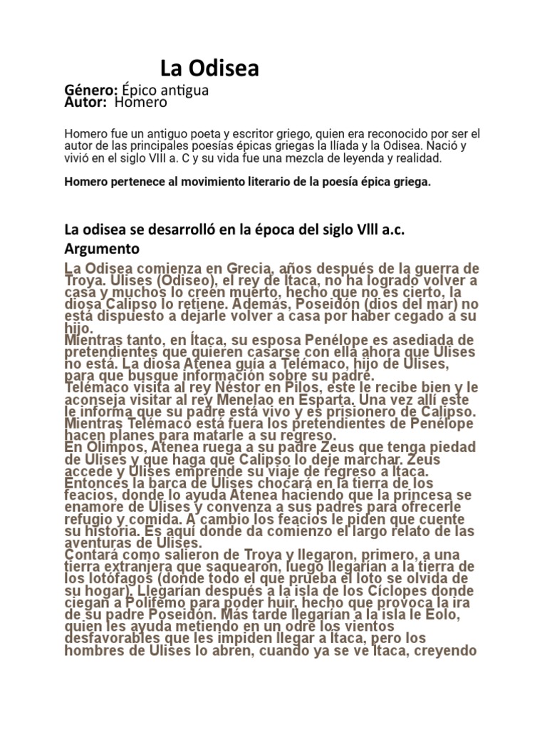 La Odisea | PDF | Odiseo | Odisea