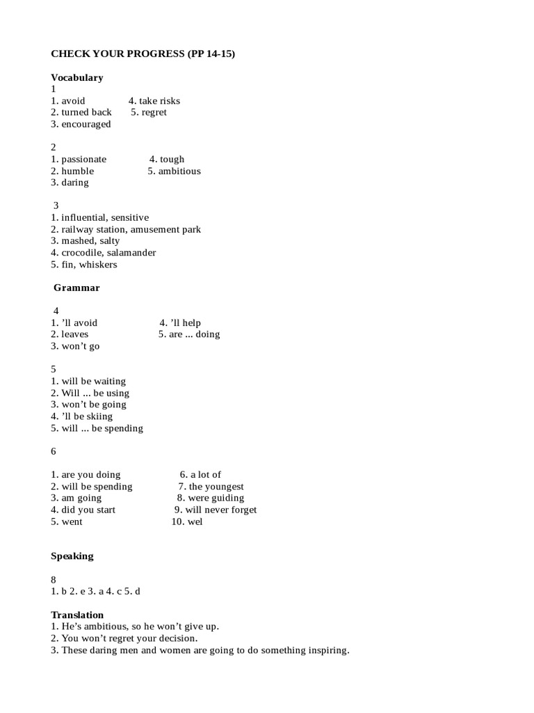 Progress Check 3: Vocabulary & Grammar | PDF