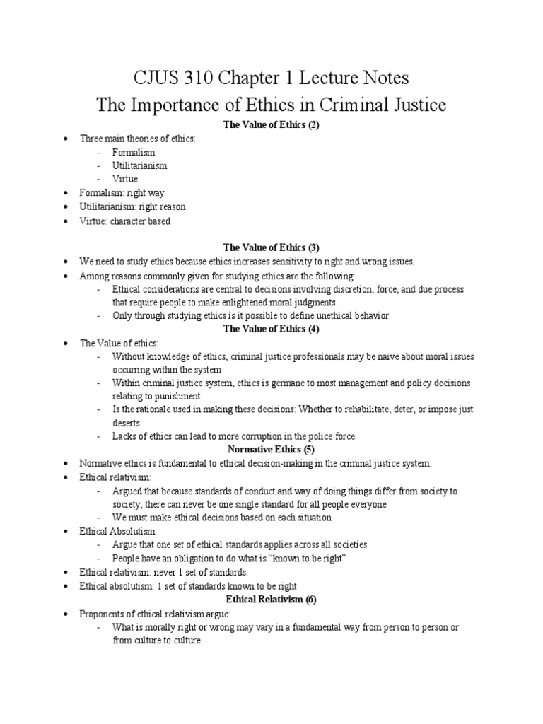 Cjus Ethics Lecture Notes Pdf Morality Justice