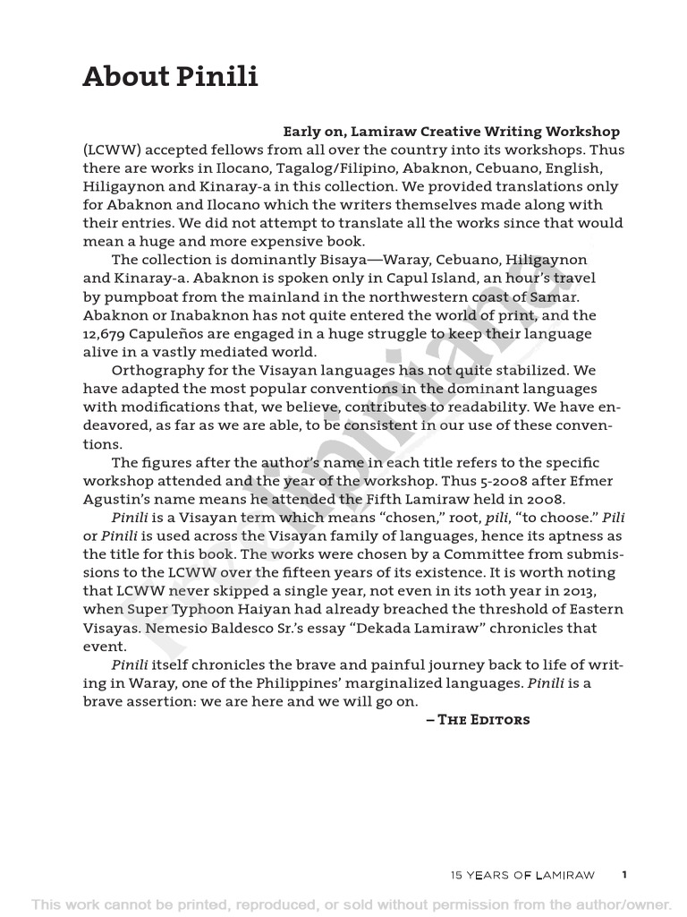 Pinili 15 Years of Lamiraw | PDF | Linguistics