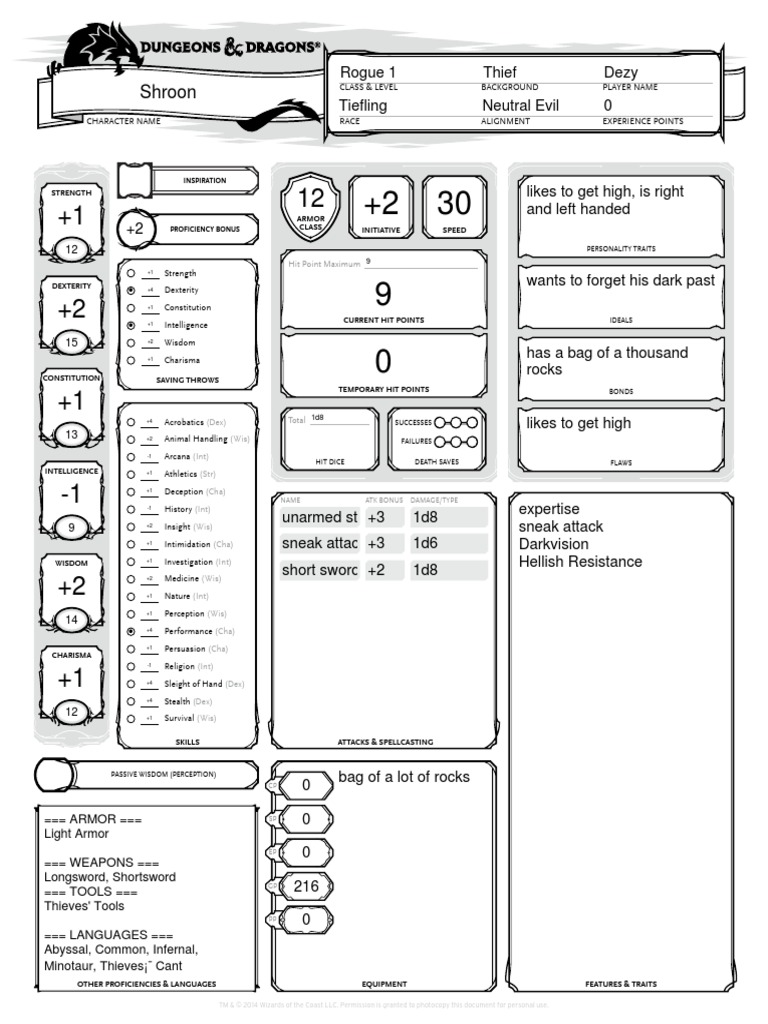 5E CharacterSheet Fillable | Download Free PDF | Role Playing Games | Fantasy Role Playing Games