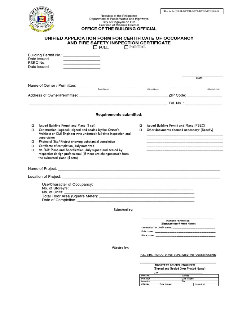 Coo - Unified Application For of Op and BFP | PDF