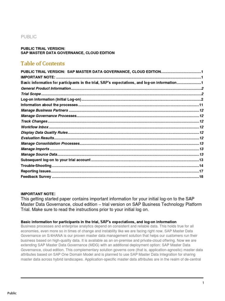 Sap Master Data Governance Cloud Edition Trial Getting Started Guide