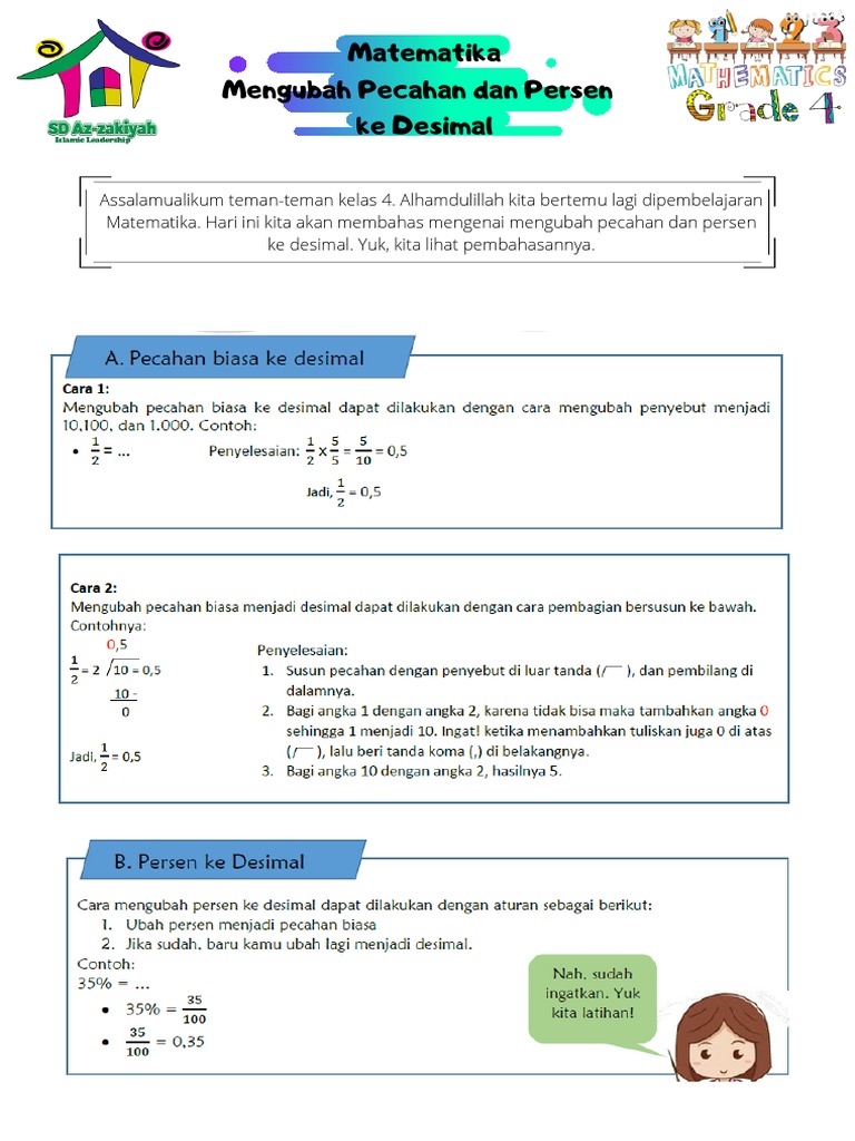 Matematika Mengubah Pecahan, Persen Ke Desimal | PDF